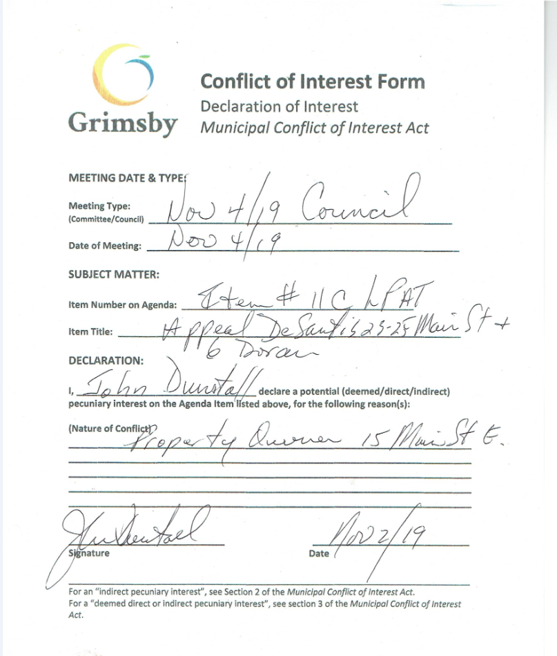 Conflict of Interest Registry | Town of Grimsby